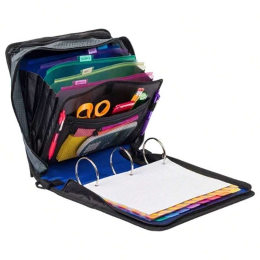 3" Nylon Round Ring Zip Binder With Internal/External Pockets Black ...