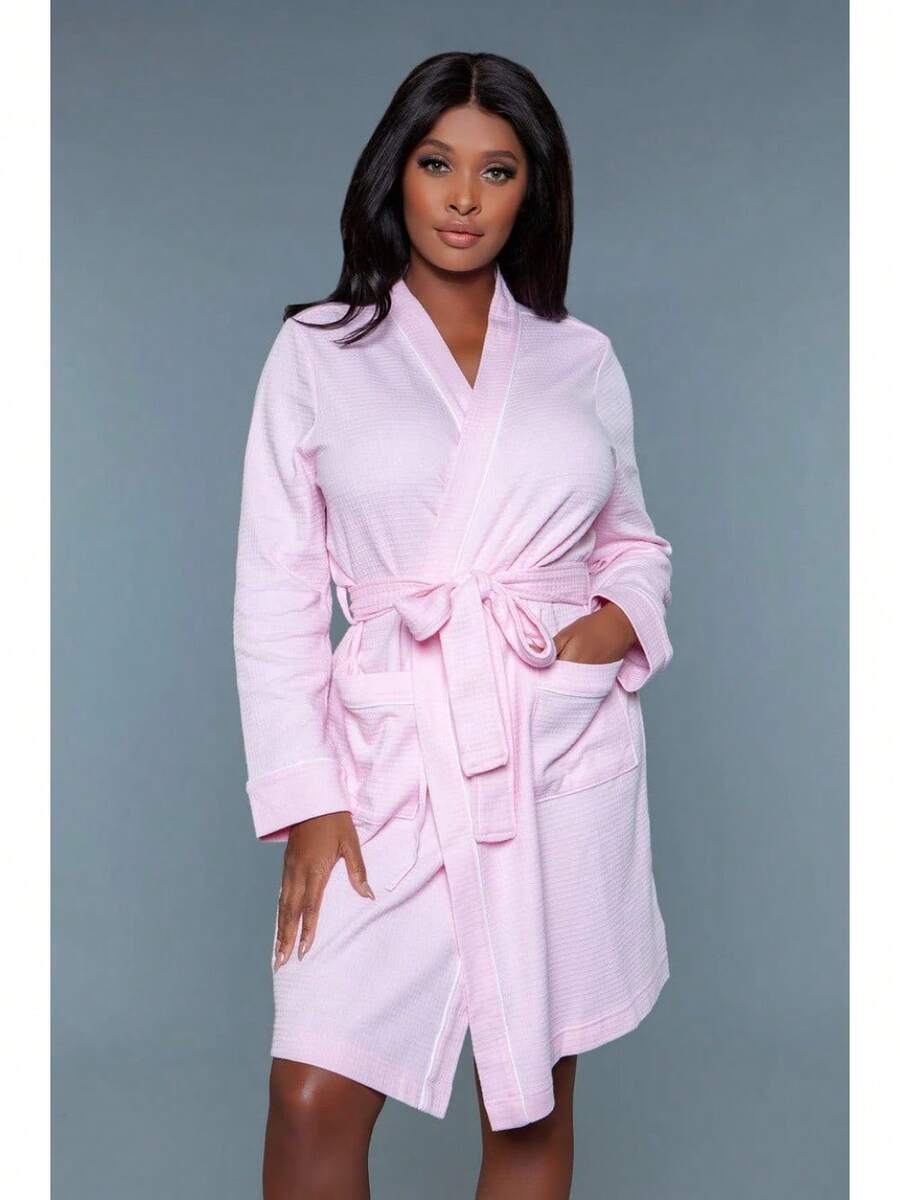 Women's Soft Cotton Robe With Piping Detail And Side Pockets | SHEIN USA