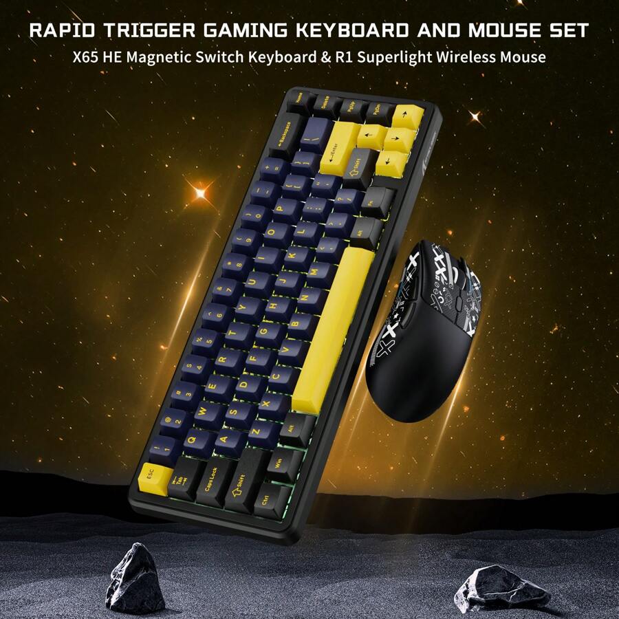 CROSS ZEBRA Teclado magnético con interruptor cableado Attack Shark X65 HE y combo de ratón R1 ...