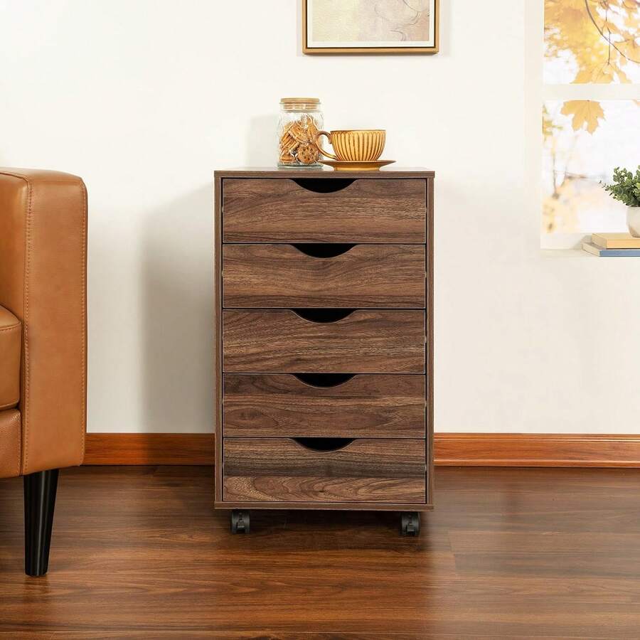 5 Drawer Dresser For Bedroom Stylish Tall Dressers With Wheels Storage ...