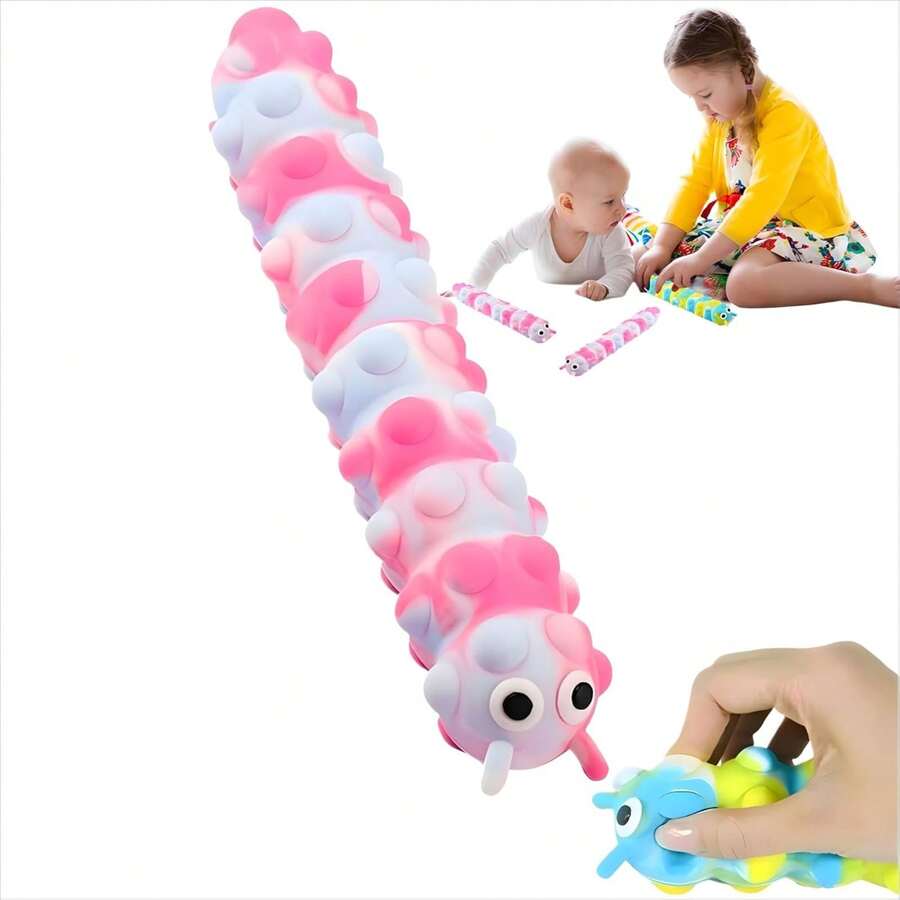 3D Caterpillar Fidget Toy With 10 Seconds Light-Up, Silicone Suction ...