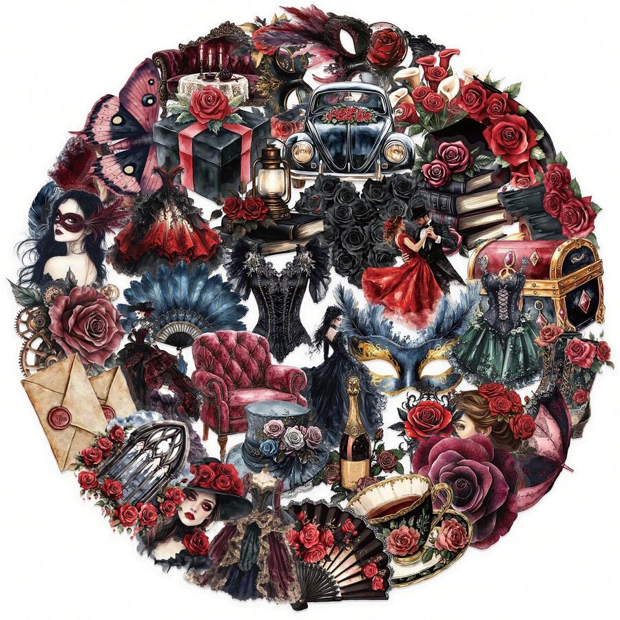 50PCS Masquerade Stickers Vinyl Aesthetics Stickers Scrapbooking, Diary ...