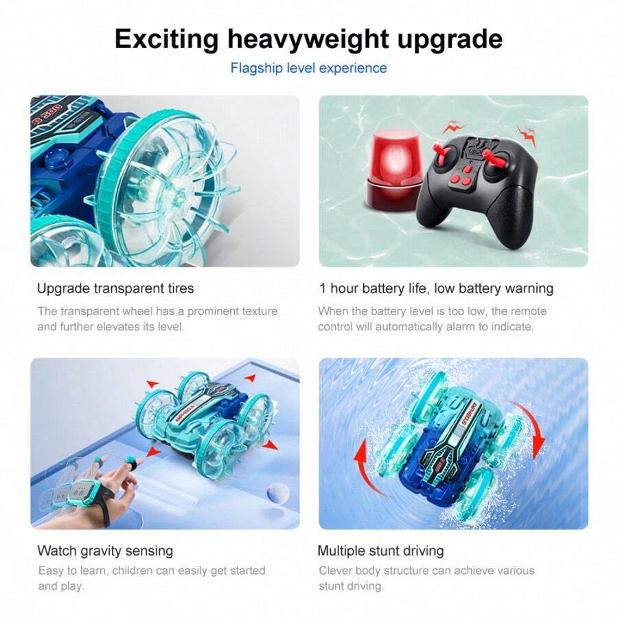 A New Blue Cold Wheel Two-Sided Stunt Amphibious Remote Control Car, 2 ...