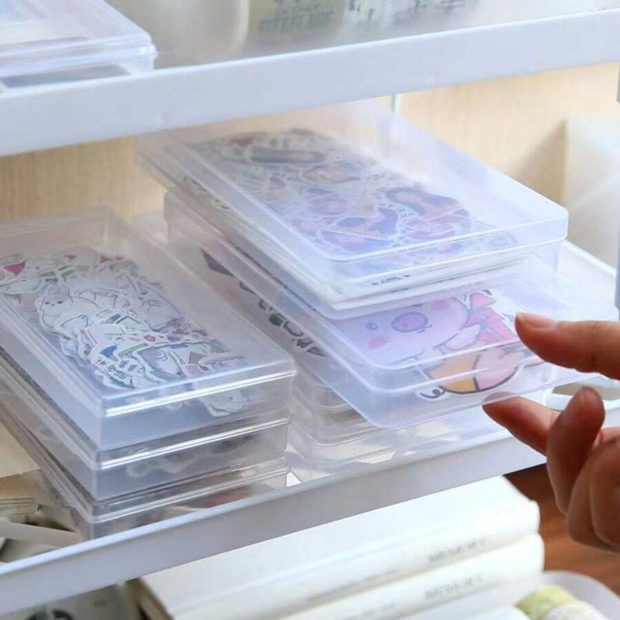 1pc Transparent Stationery Organizer Box, Planner Sticker Storage Box ...