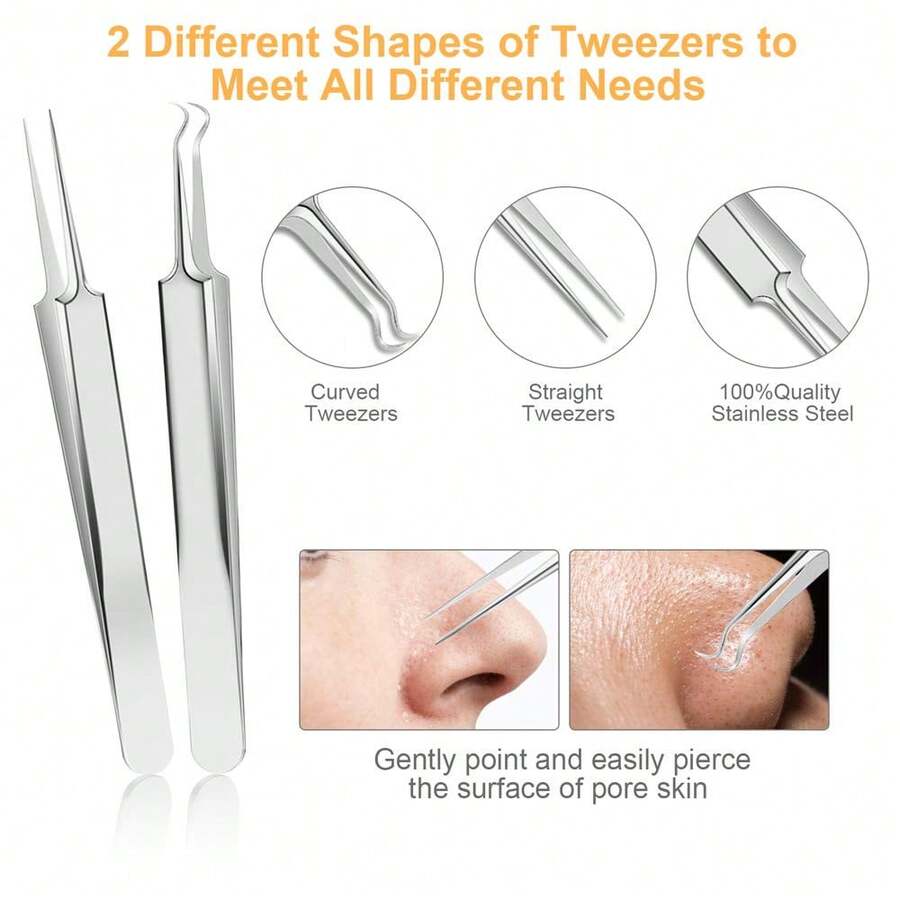 9 PCS Blackhead Remover & Pimple Popper Tool Kit With Stainless Steel ...