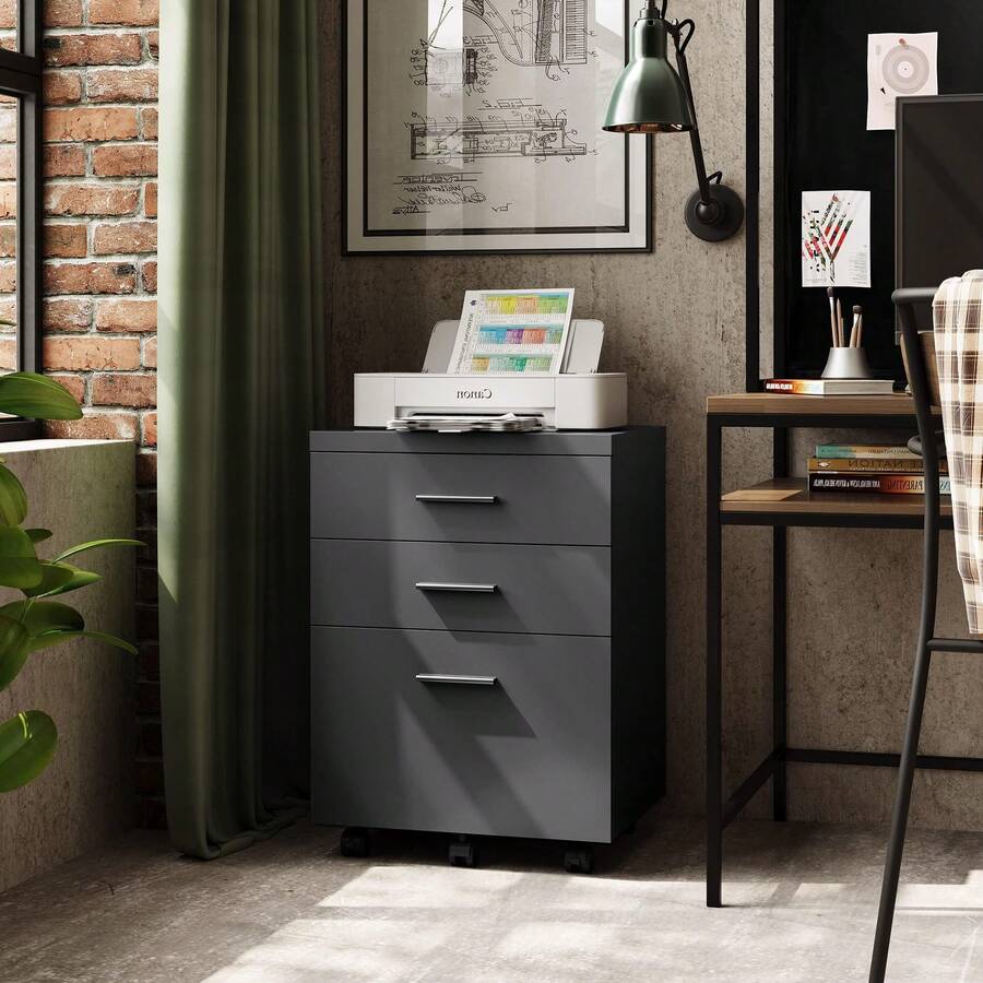3-Drawer Wood File Cabinet, Rolling Under Desk Filing Cabinet For Home ...