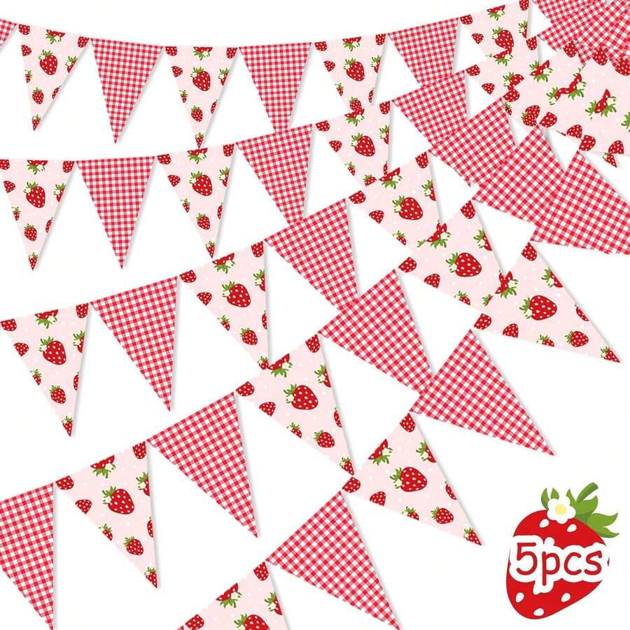 5pcs Strawberry Bunting Banners, Single-Sided Paper Strawberry Flags ...