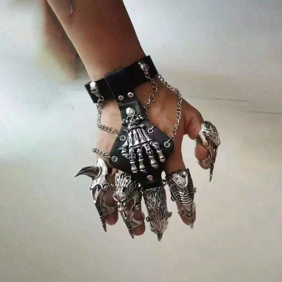 Punk Knuckle Rings Set, Gothic Rock Finger Rings, Adjustable Dragon ...
