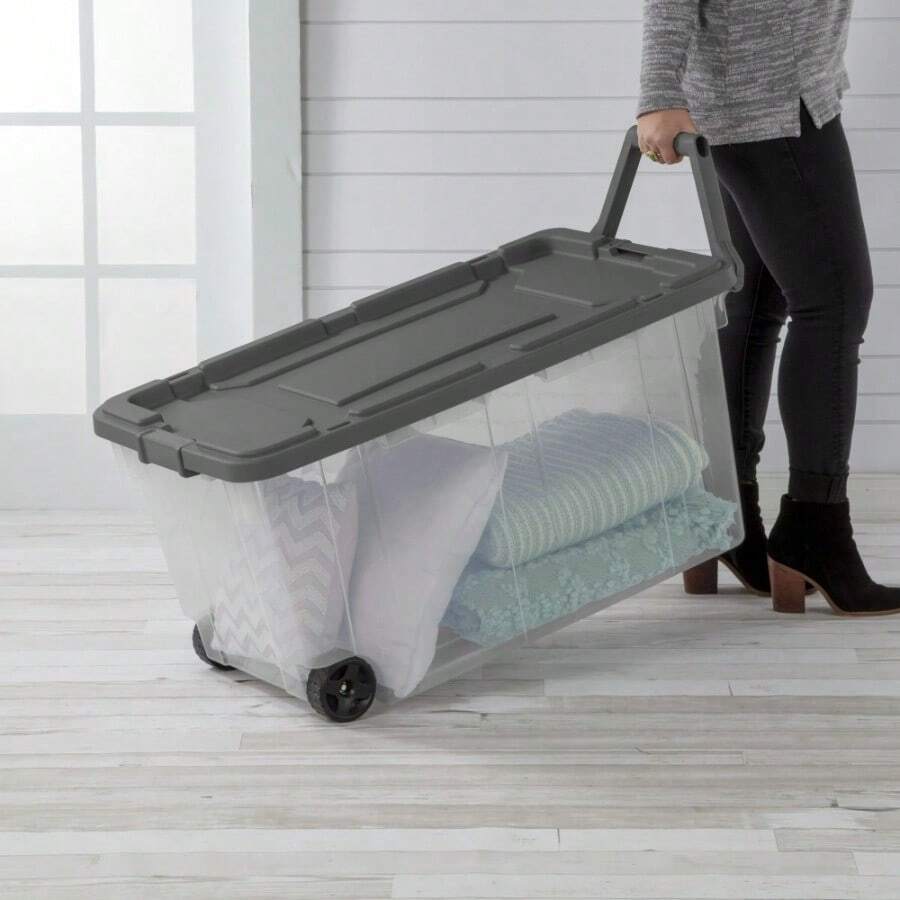 160 Qt. Wheeled Storage Box Plastic Adult Flat Gray | SHEIN ITALIA