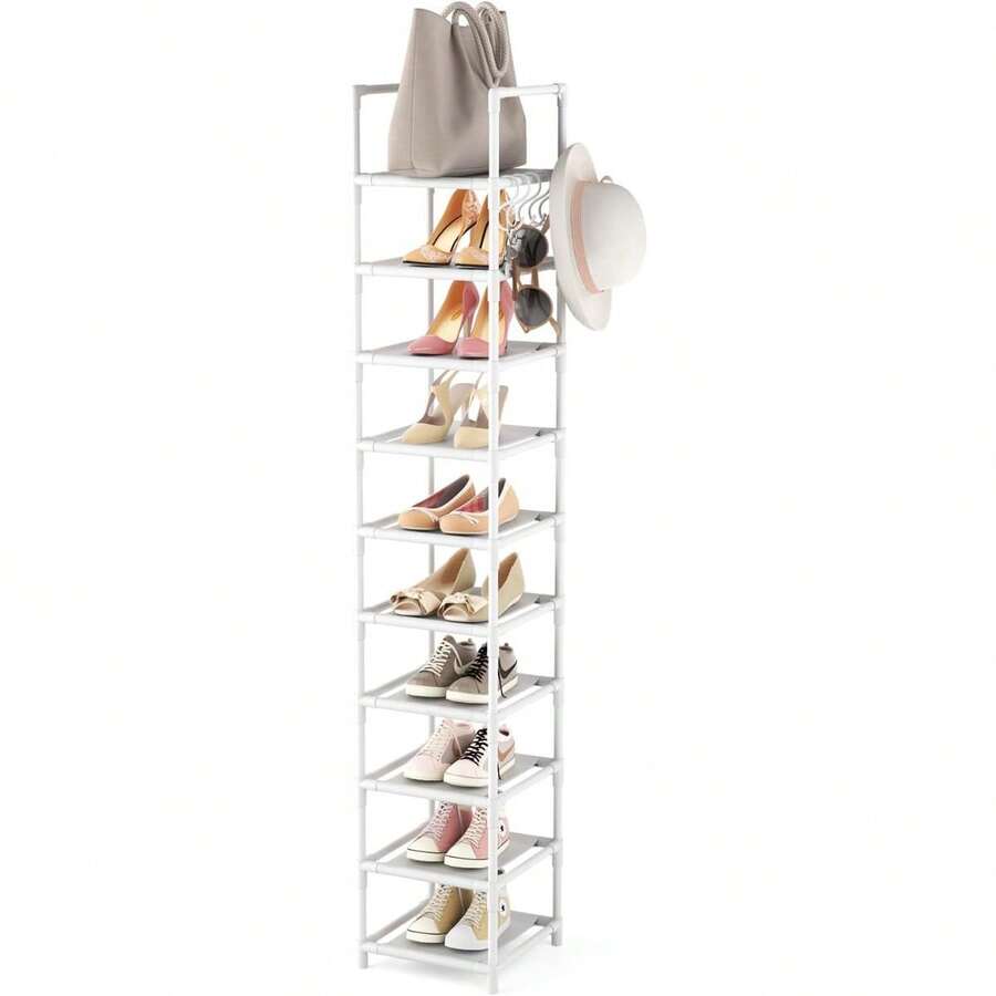 Tall Narrow Shoe Rack 10-Tier Skinny Shoe Shelf Storage For 10-15 Pairs ...