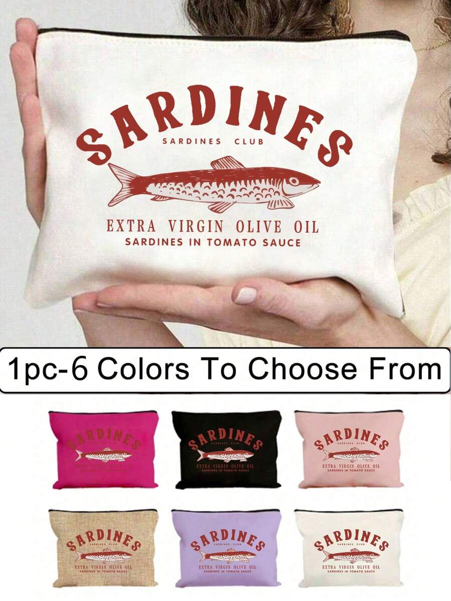 Vintage Red Sardine Theme Makeup Bag,And The Letters "Extra Virgin ...