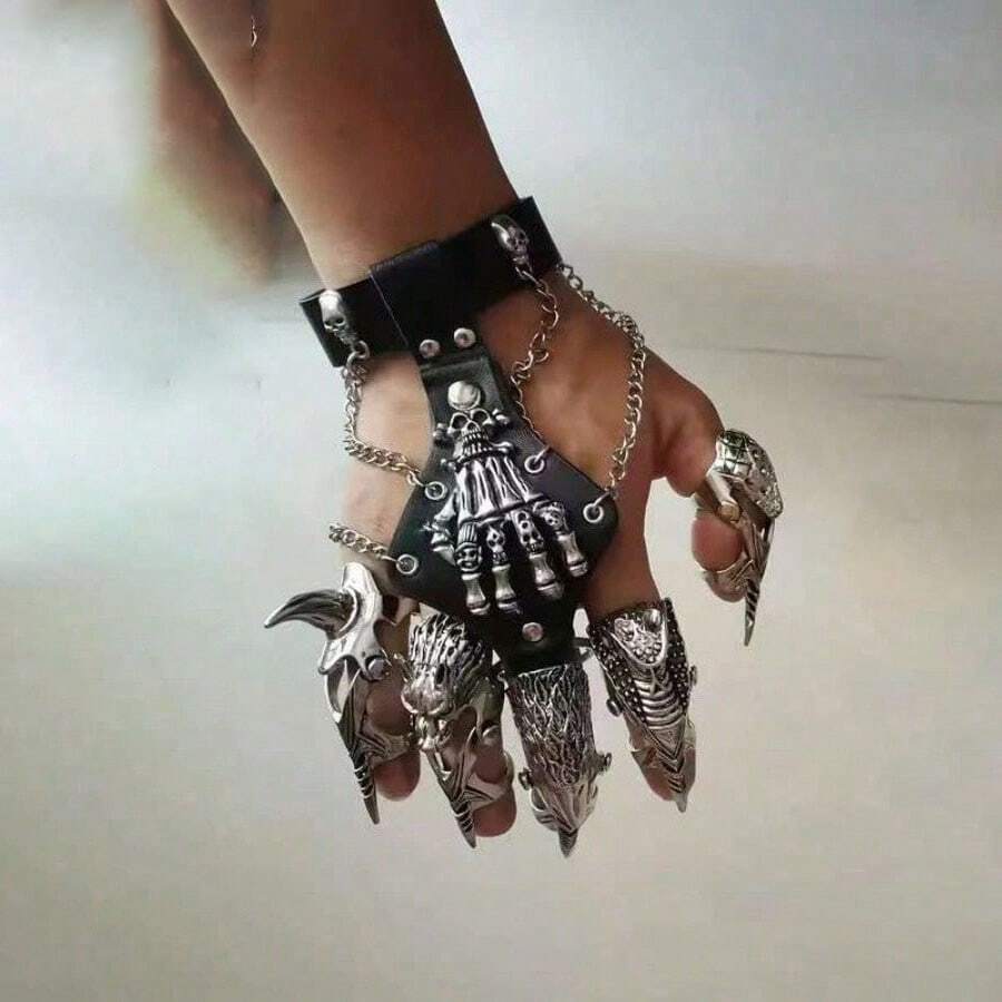 Punk Rock Knuckle Rings Set, Gothic Adjustable Skeleton, Snake Claw ...