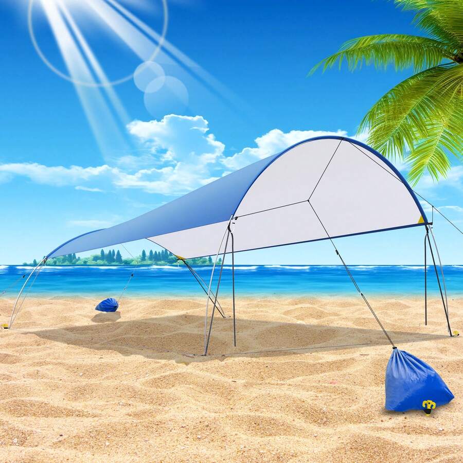 Beach Tent UPF50+ Sun Shade Canopy Angle Adjustable, Portable Beach ...