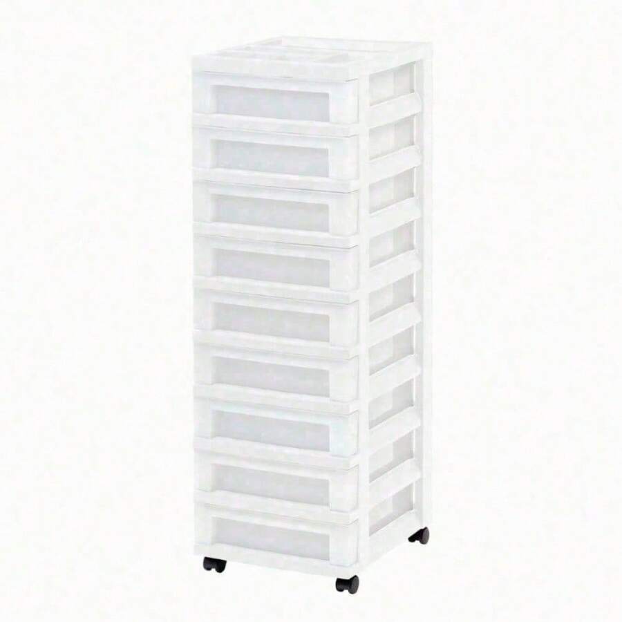 9-Drawer Narrow Plastic Storage Drawer Cart With Organizer Top, White ...