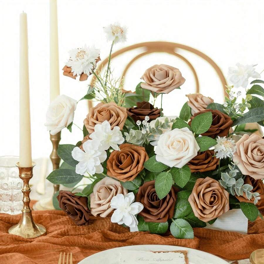 25Pcs/Set Artificial Foam Rose Flowers Realistic Fake Roses Stem For ...