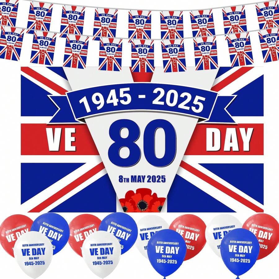 VE Day 80th Anniversary Decorations VE DAY 80th Flag Bunting Banner ...