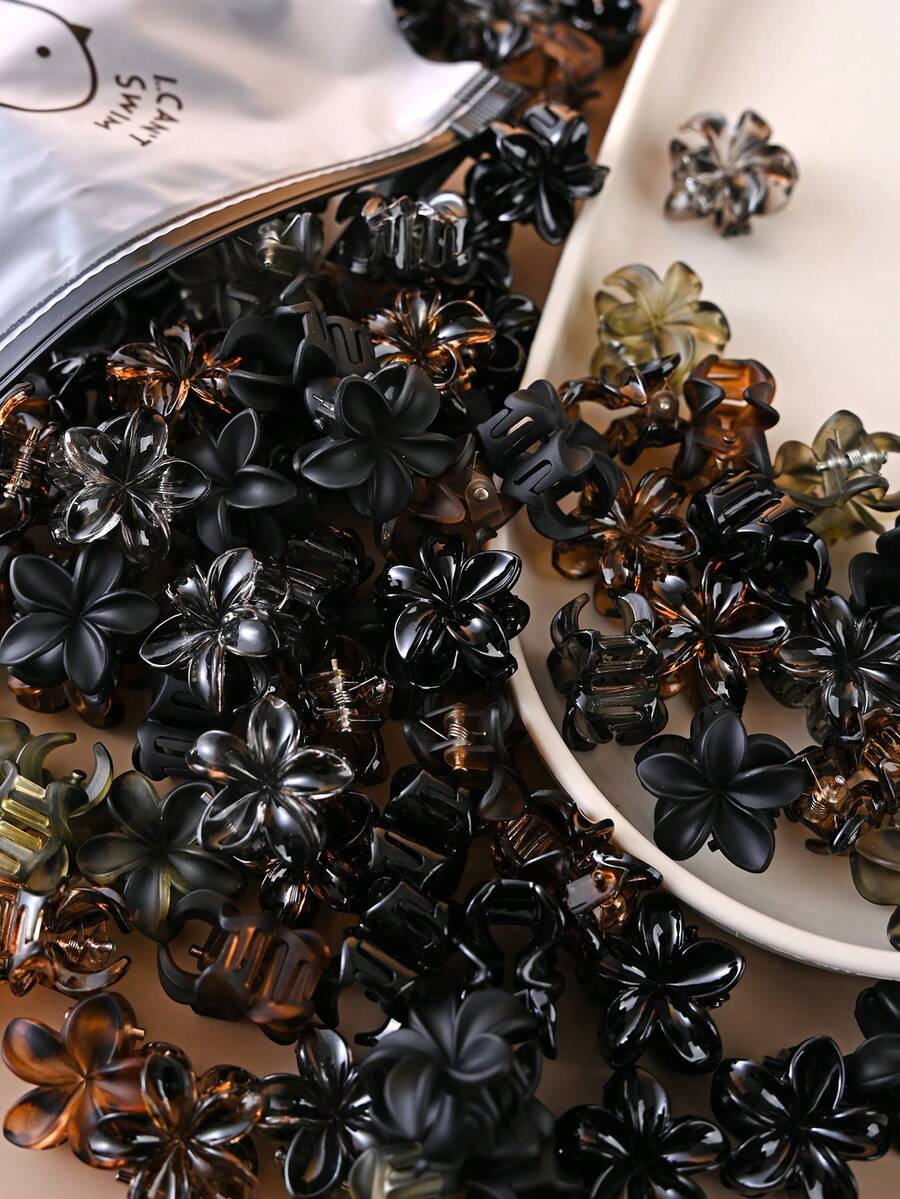 30pcs Women Amber & Leopard Print Chrysanthemum Hair Claws, Mini ...