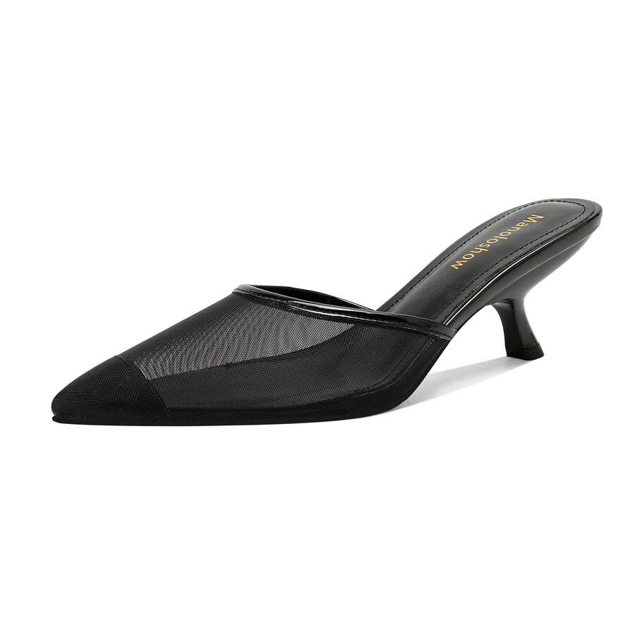 Women's Mesh Backless Mules Heels Pumps Comfy Slippers Evening Dress ...