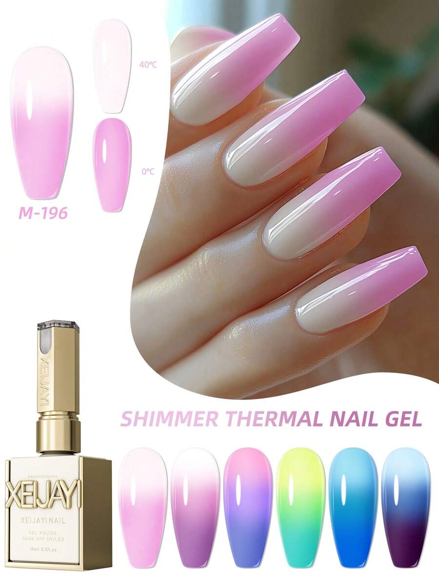 XEIJAYI XEIJAYI 6Pcs 15ML Shimmer Thermal Nail Gel Polish Set Semi Permanent Nail Art Soaking UV ...