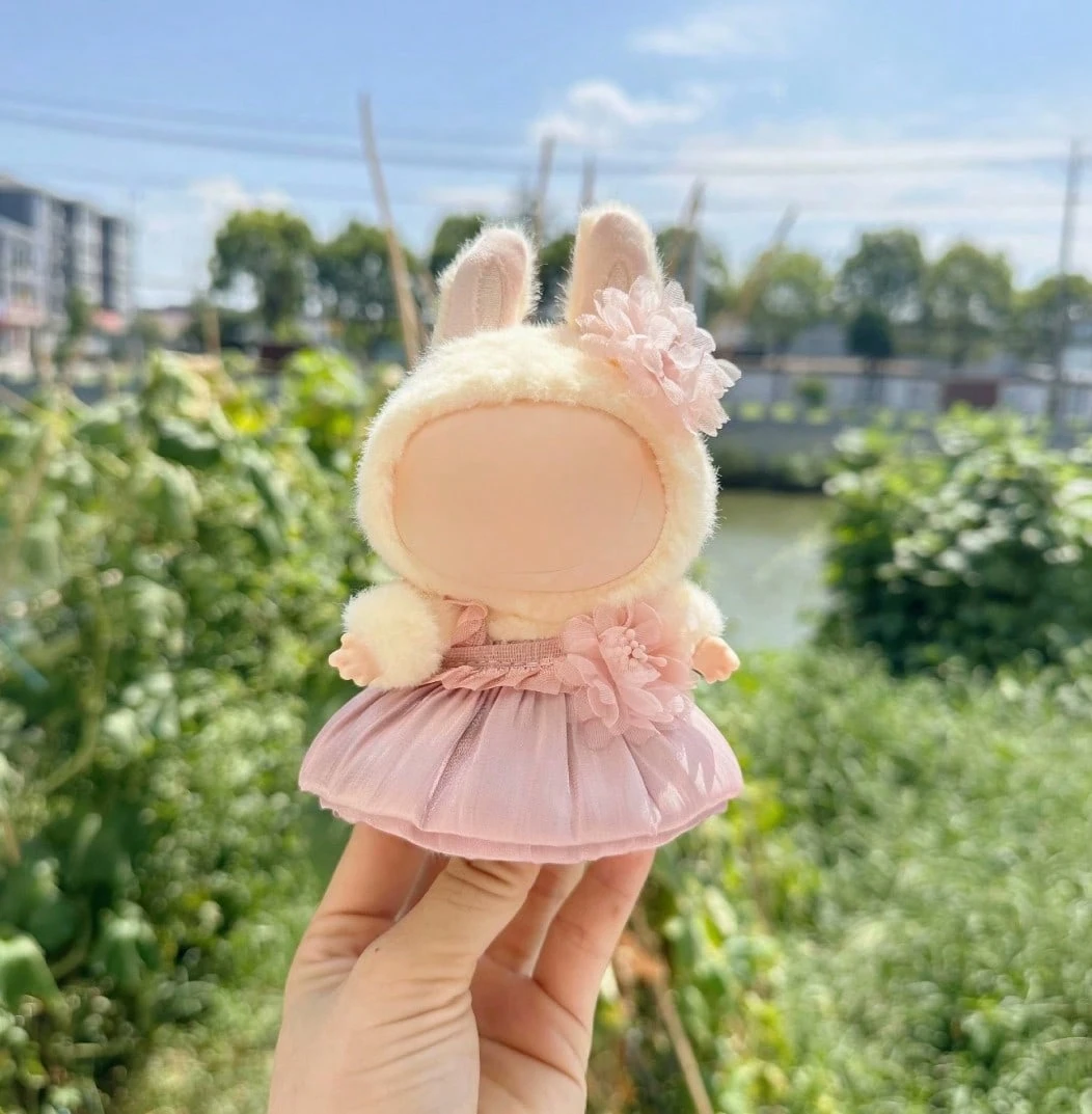 LABUBU Blind Box Sitting Puff Labubu Doll Outfit Floral Ruched Skirt ...