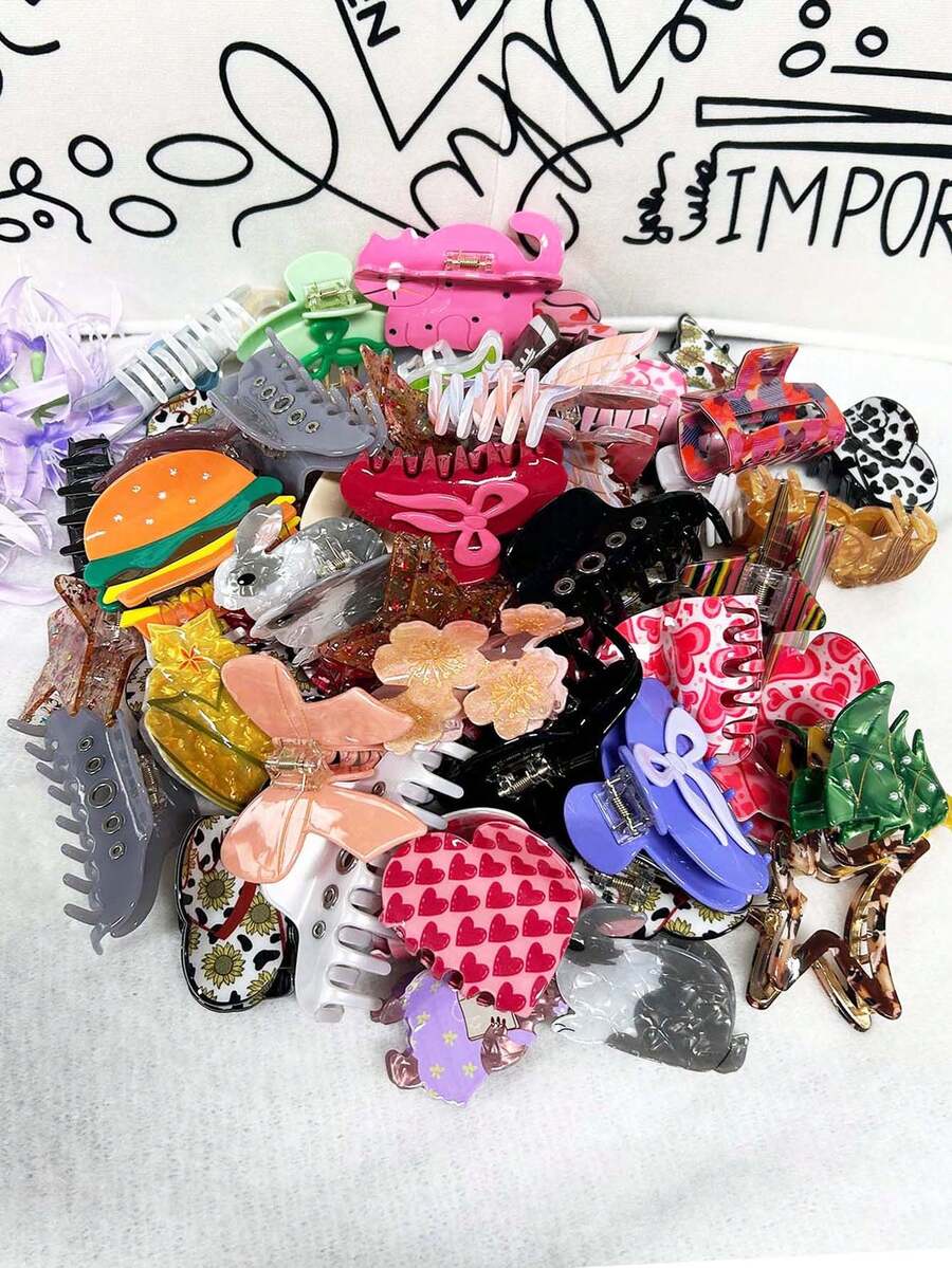 3pcs/5pcs Mixed Acrylic Claw Hair Clips Collection, Random Assorted ...