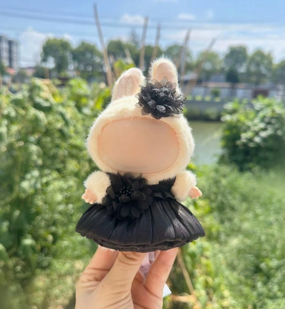 LABUBU Blind Box Sitting Puff Labubu Doll Outfit Floral Ruched Skirt ...