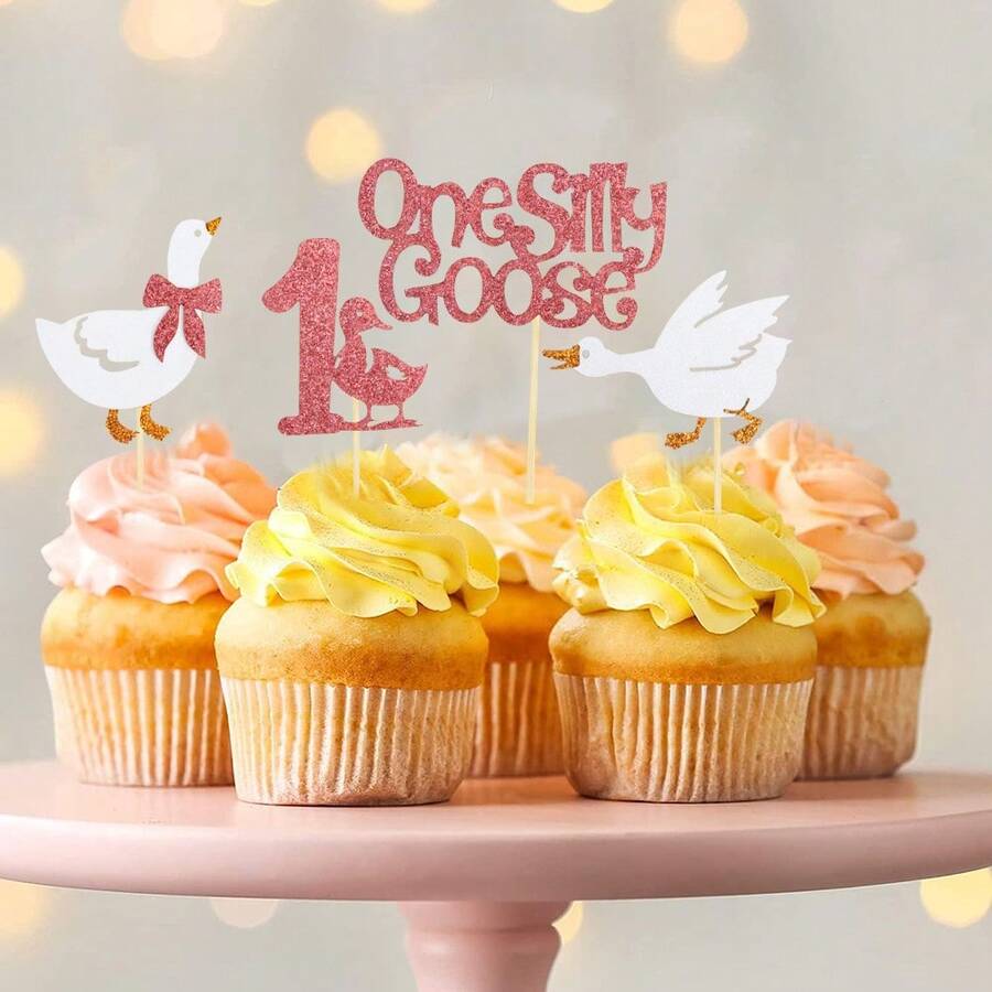 12pcs/Pack Goose Themed 1st Birthday Cupcake Toppers, Farmyard Animal ...