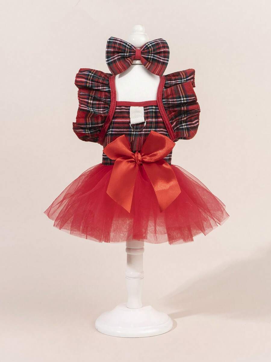 1Set Pet Dress With Bow Tulle Lace Wedding Dress Costume Fancy Princess ...