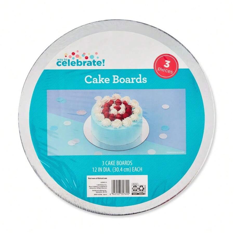 Silver Round Cake Board, 12 Inch Diameter, 3 Counts,Way To Celebrate ...