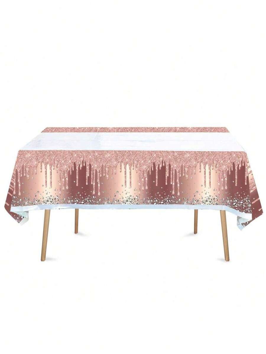 1pc 108cm*180cm Rose Gold Diamond Theme Disposable Tablecloth, Rose ...