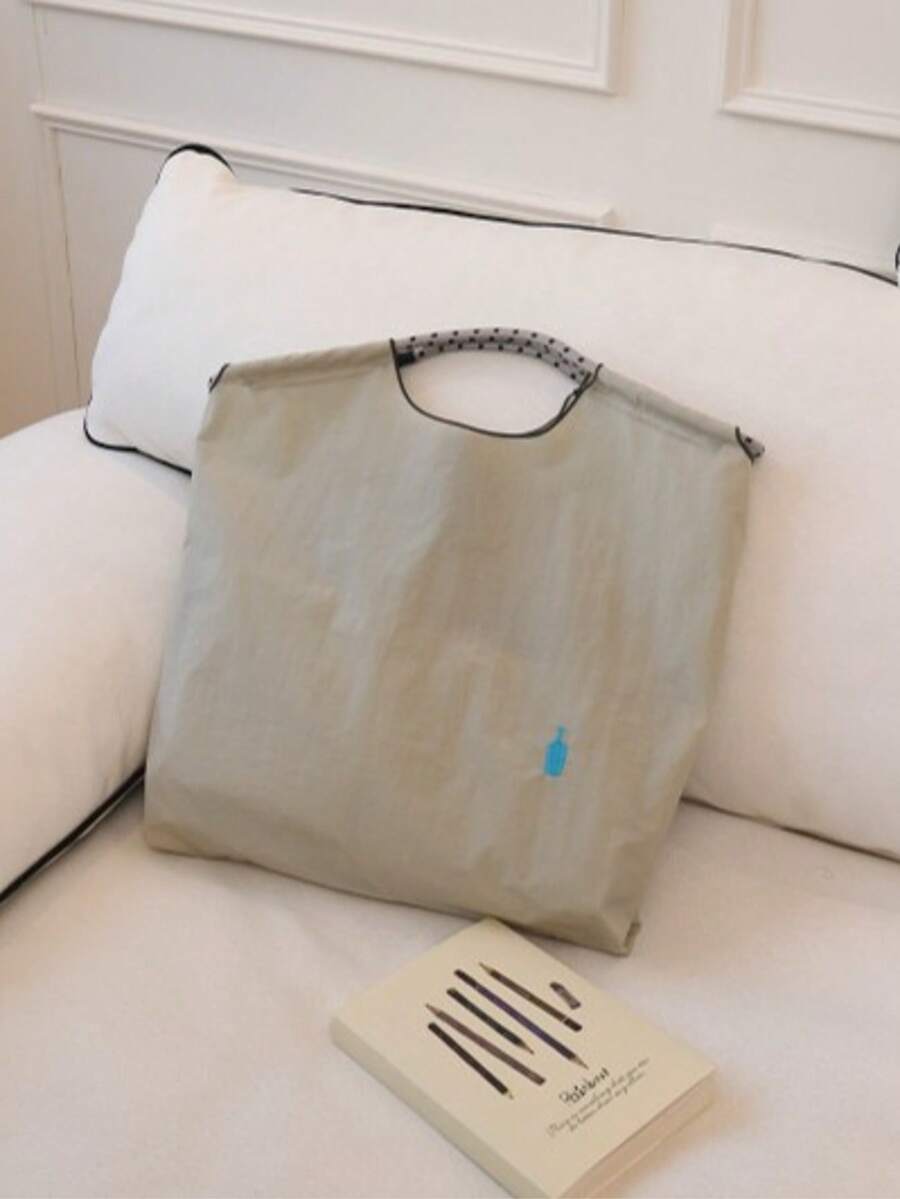 Women's Fashion Embroidered Nylon Tote Bag, Small Blue Bottle Pattern ...