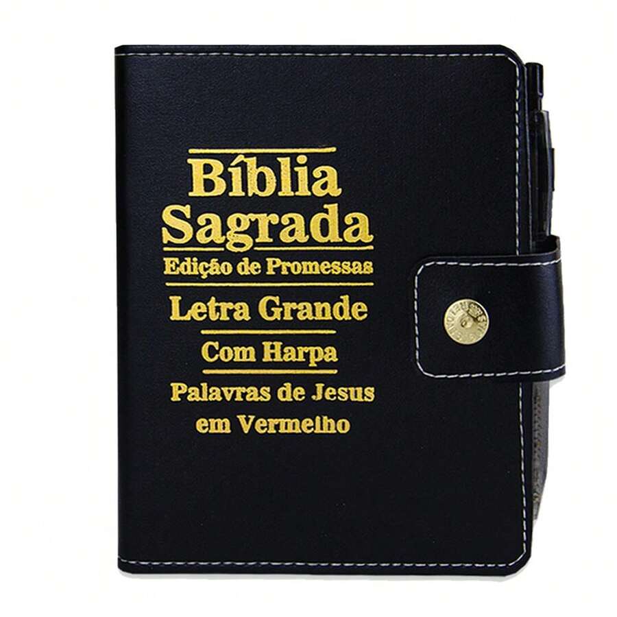 Biblia Sagrada Letra Grande - Botão E Caneta - Preta - Com Harpa ...