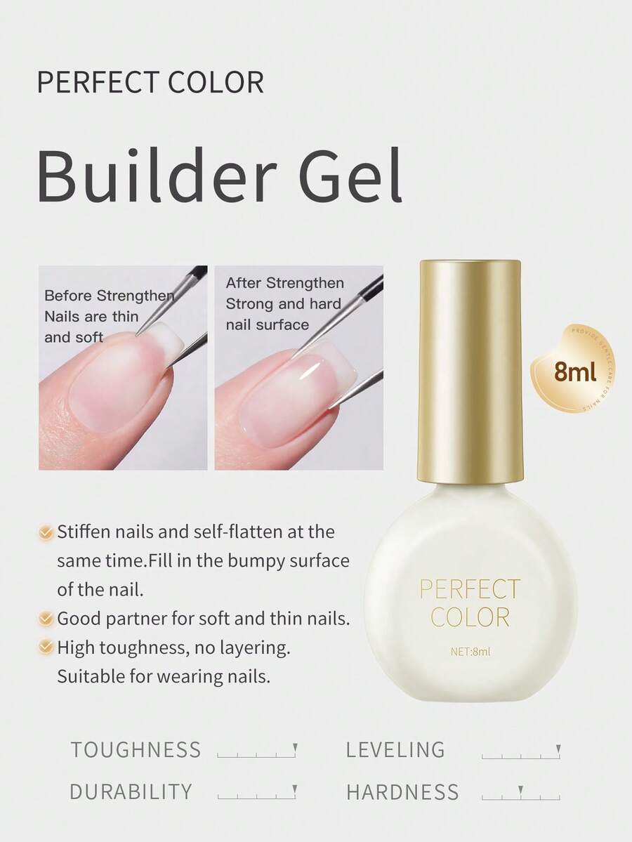 PERFECT COLOR Builder ג'ל לק 8 מ"ל מחזק ציפורניים Builder פילוס עצמי ...