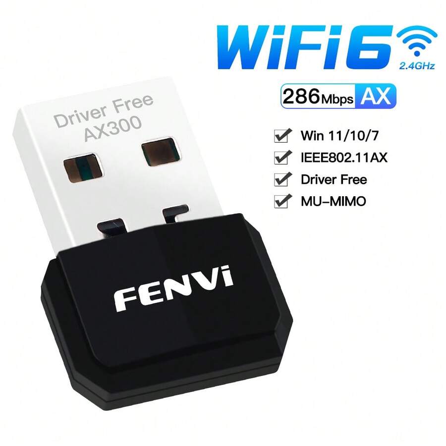 Adaptador WiFi USB FENVi AX300 Wi-Fi 6 de 2.4G 286Mbps, mini adaptador ...