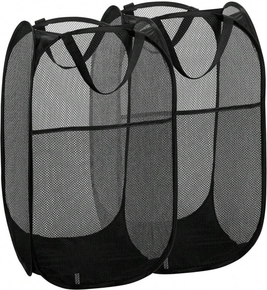 2 Packs Collapsible Pop Up Laundry Bag Foldable Hamper Large Mesh ...