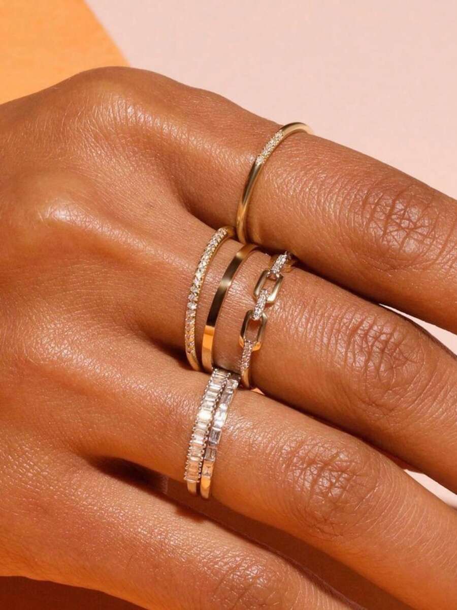 rakol 2pcs Simple & Versatile Ring Set With Cubic Zirconia Decor ...