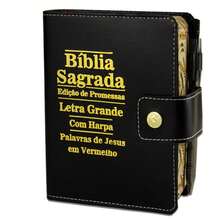 Biblia Sagrada Letra Grande - Botão E Caneta - Preta - Com Harpa ...