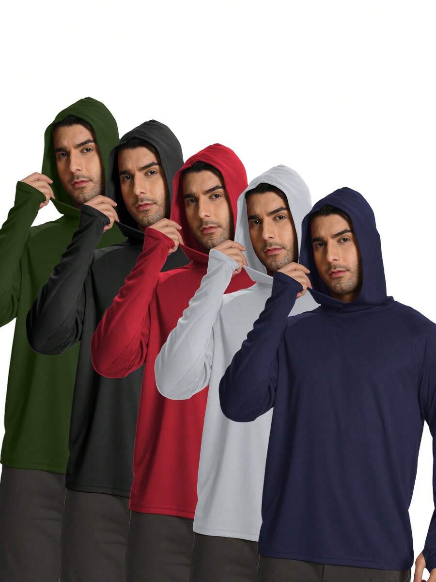 HOPLYNN 5 Pack Men's Performance Hooded Long-Sleeve: Ultra-Lightweight ...