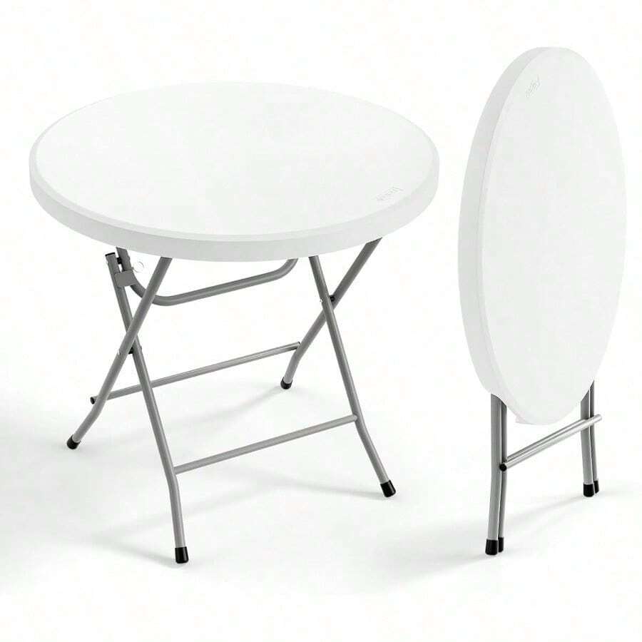 Round Folding Table 32 Inch, Plastic Small Tabletop With Steel Frame ...