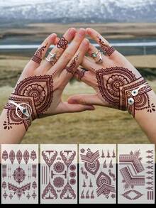 4pcs Red-Brown Henna Style Drawing Lace Ribbon Pattern Sexy Arm, Hand ...