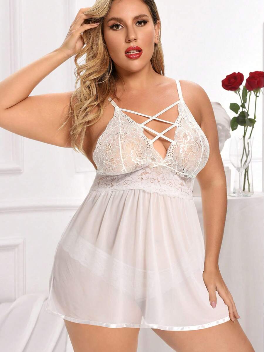 Conjunto de lencería sexy talla grande para mujer, babydoll sexy con espalda abierta, de encaje ...