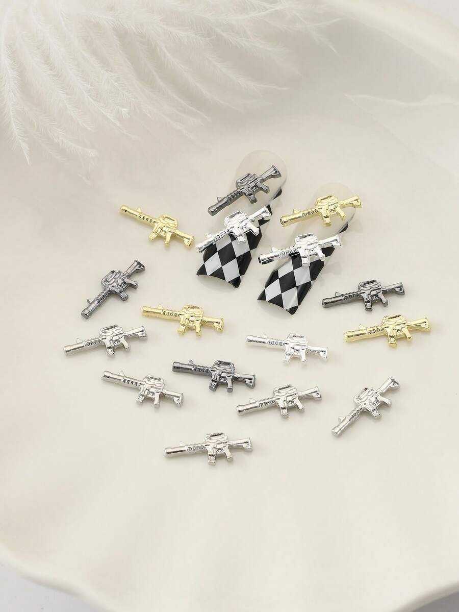 10Pcs 3D Metal Gun Nail Charms Alloy Weapon Nail Charm Gun Charms For ...