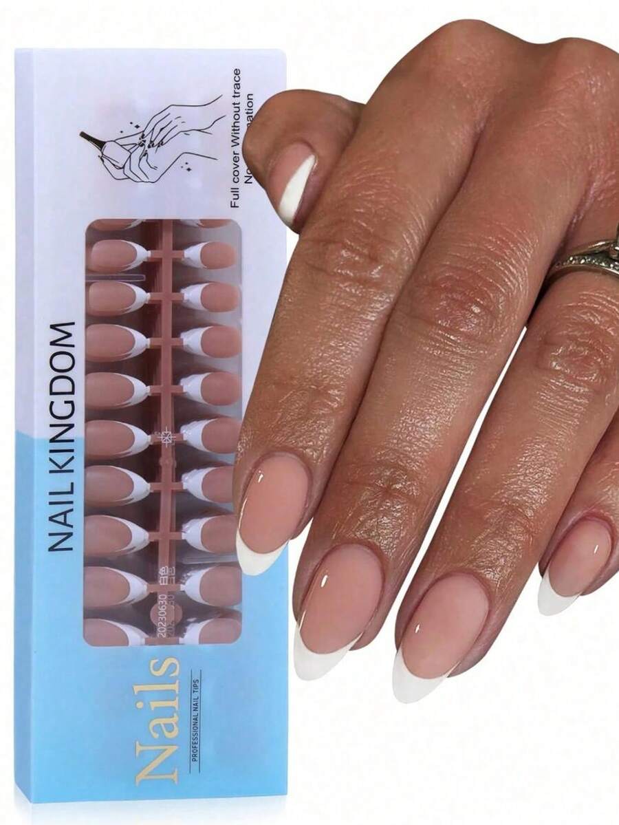 240Pcs/Box French Gel X Tips Press On Long Almond Fake Nails Premade ...