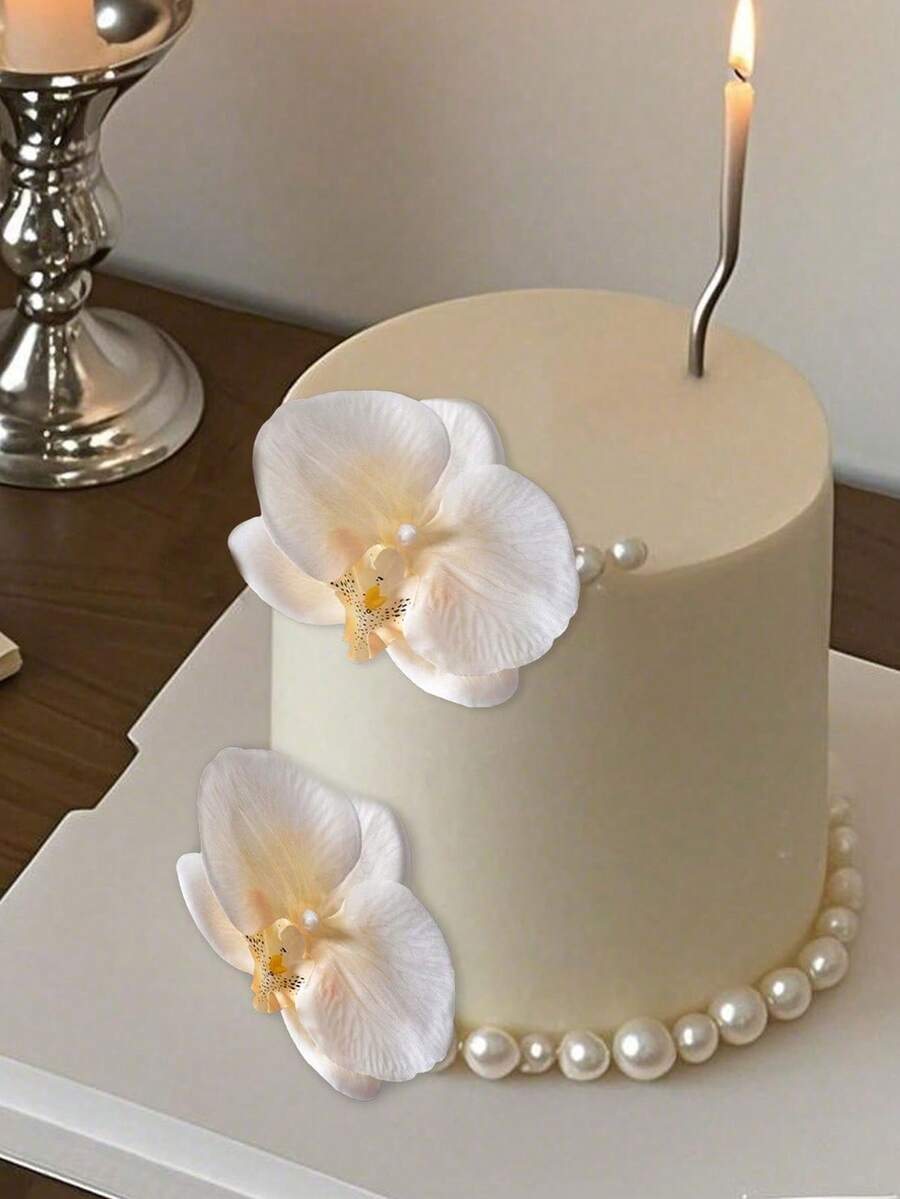 6pcs Butterfly Orchid Cake Toppers, Artificial Flower Cake Toppers ...