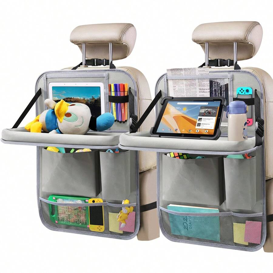 2 PCS Deluxe Rear Seat Car Organizer With Table Tray, 6 Storage Pockets ...