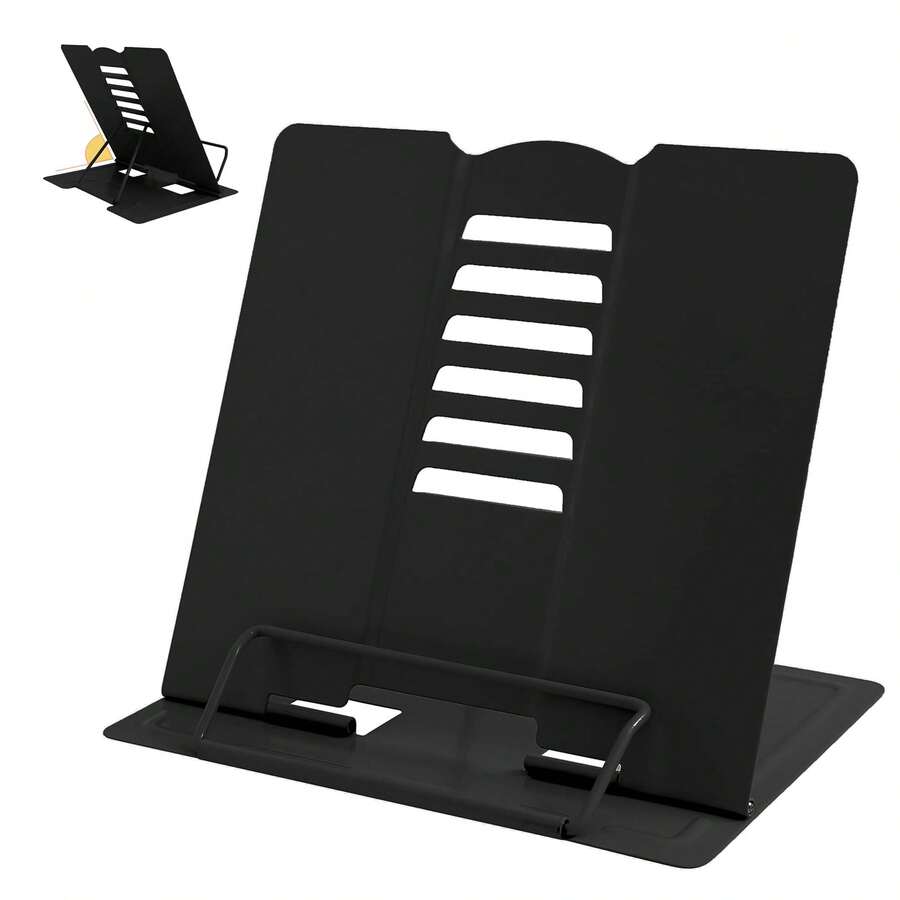 Metal Book Stand - Adjustable Book Holder For Reading (Full Black ...