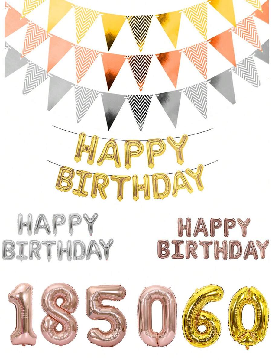 18th 21st 50th 60th Birthday Balloon Set, Including Pennant Flag, Happy ...