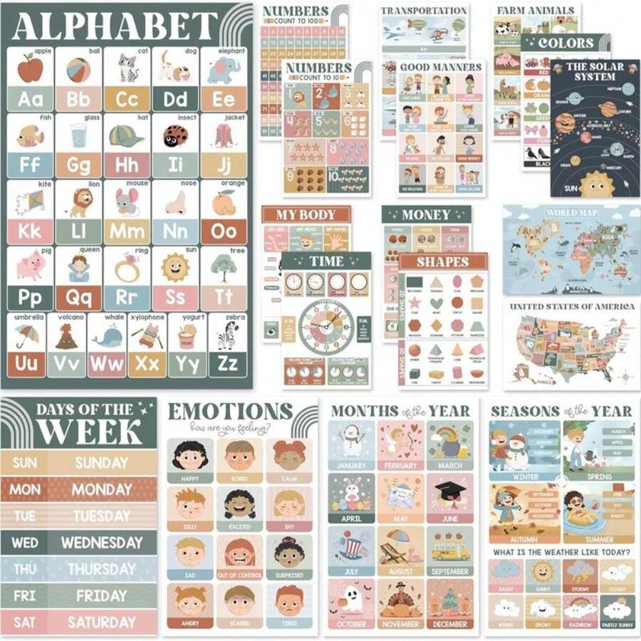 18 Laminated Educational Posters | Fun Learning Charts For Preschool ...