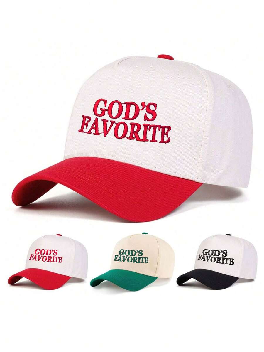 1pc Unisex "GOD`S FAVORITE" Embroidered Colorblock Baseball Cap ...