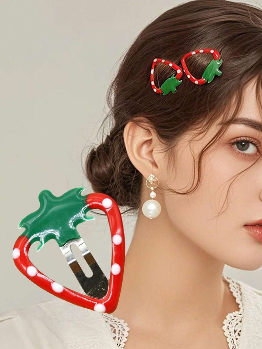 10 Sets Of Cute Strawberry Hair Clips, Simulated Strawberry Suits ...